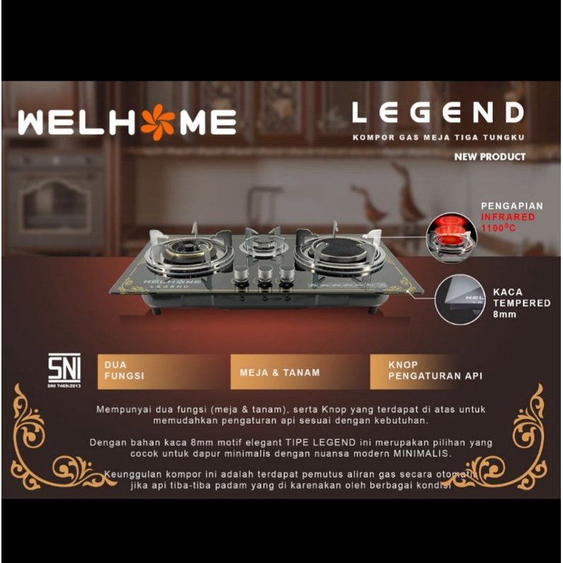 Jual WELHOME LEGEND KOMPOR GAS 3 TUNGKU KACA MEJA & TANAM | Shopee ...
