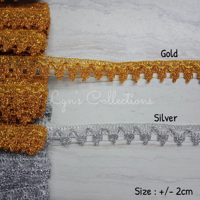 Jual (1yard = 90cm) Renda Kur India Motif Mahkota 2cm | Renda India ...