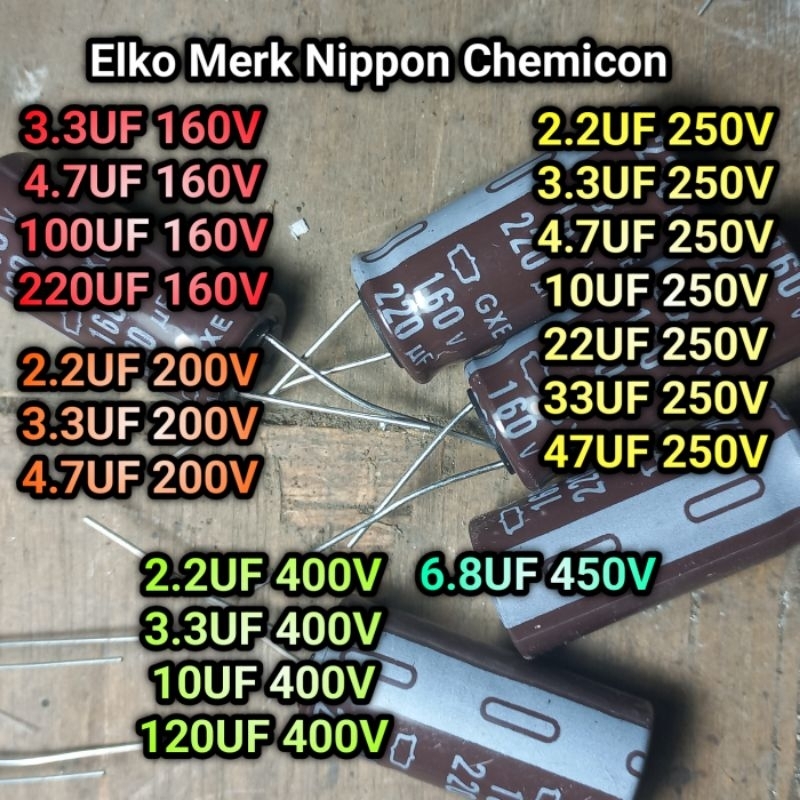 Jual Elko elco 160V 200V 250V 400V 450V 2.2UF 3.3UF 4.7UF 6.8UF 10UF 22UF 33UF 47UF 100UF 120UF ...