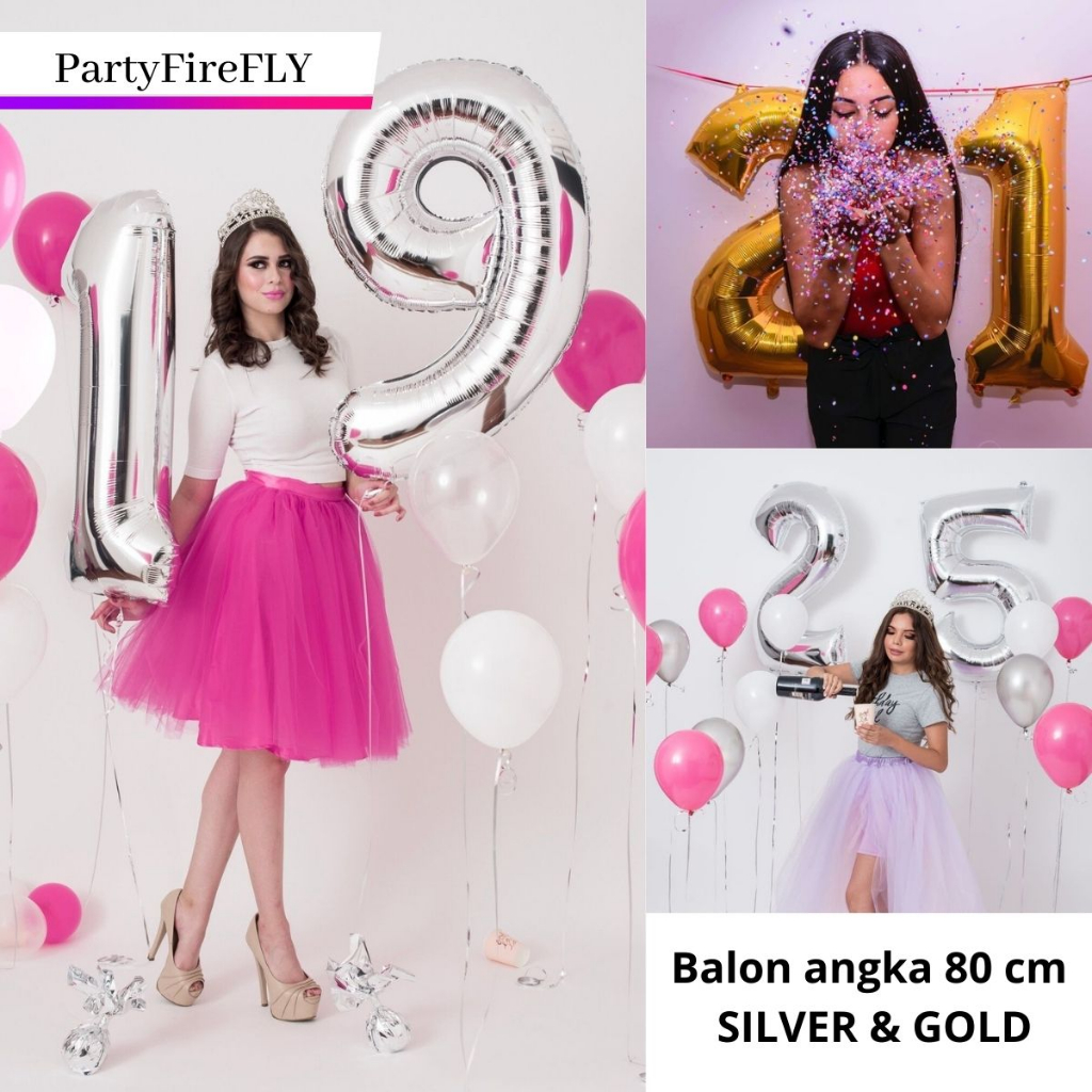 Jual Balon Angka warna SILVER/GOLD Jumbo Ukuran 80 cm 32 Inch 0-9/Balon ...