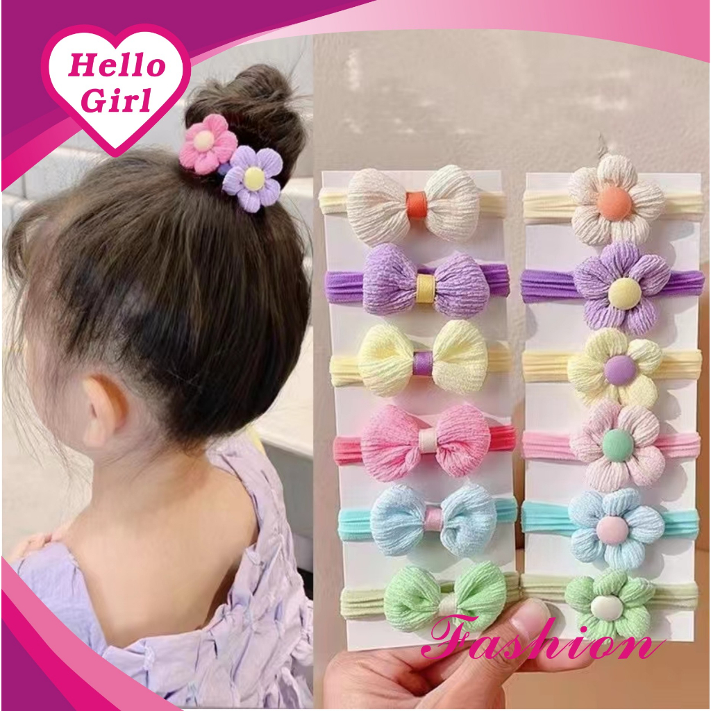Jual (Hello Girl)F281 Ikat Rambut Isi 6 PCS Ikat Bunga Warna Warni Gaya Korea Import | Shopee ...