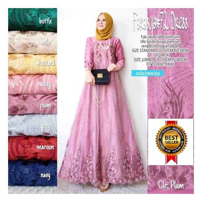 Jual TERMURAH GAMIS FARASYA MAXY DRESS SATIN BRUKAT KOMBINASI TILE BUSUI JUMBO GAUN PESTA MUSLIM ...