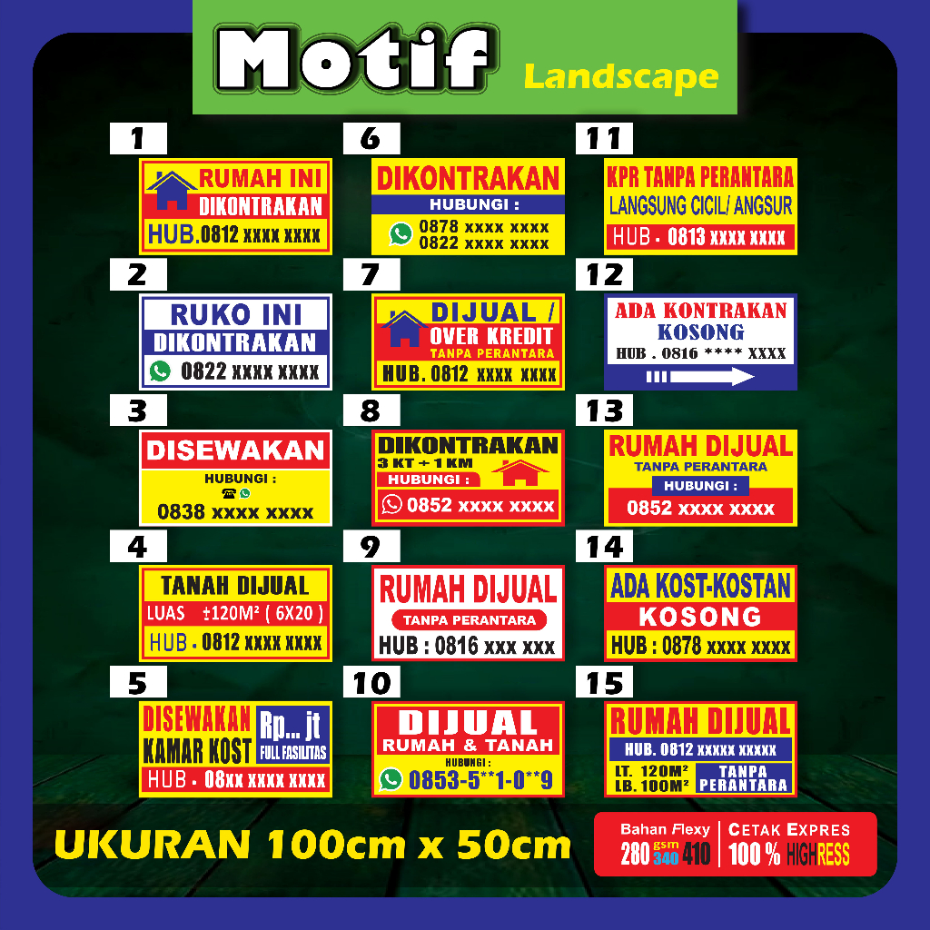 Jual Spanduk murah Pamflet Banner Dijual / Dikontrakkan, Size 100cm x ...