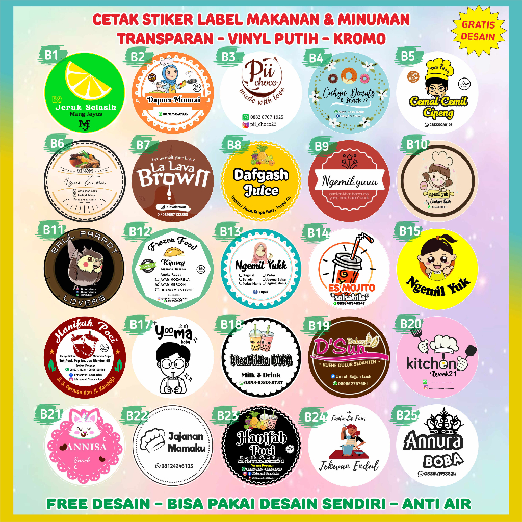 Jual Sticker Label Minuman / makanan Snack Kue Bakery Olshop dll Custom ...