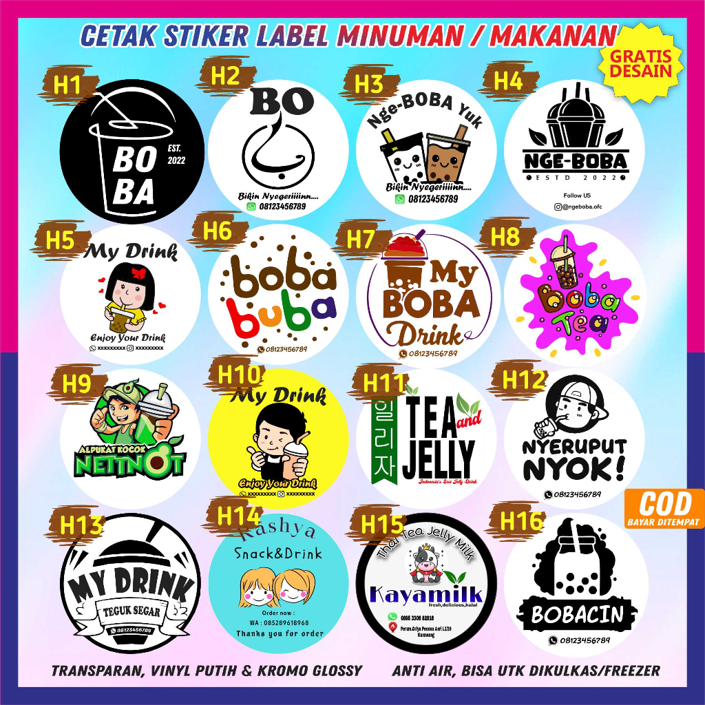 Jual Stiker Label Minuman Cup Botol dan lain lain anti air | Shopee ...