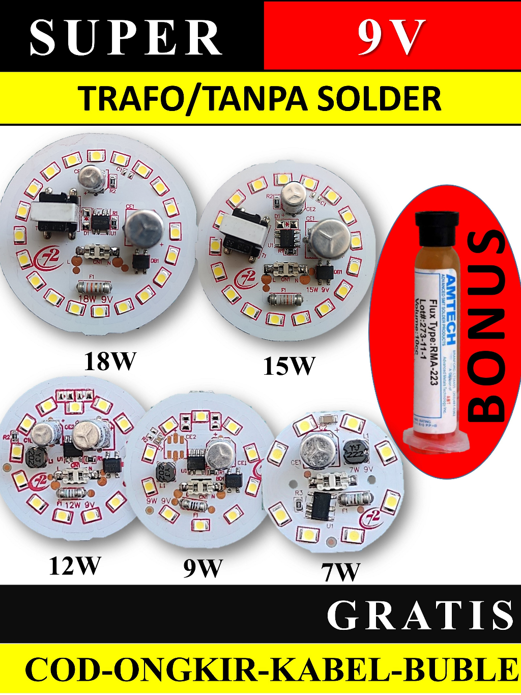 Jual (SUPER 9V) Pcb Lampu Led AC 18W 15W 12W 9W 7W | Shopee Indonesia