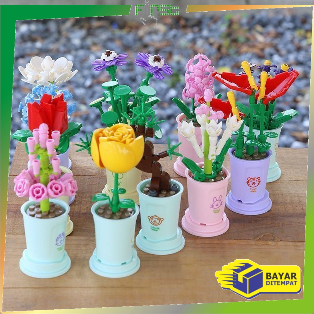 Jual FH-M344 Mainan Edukasi DIY Florist Tanaman Pot Building Block Nano ...