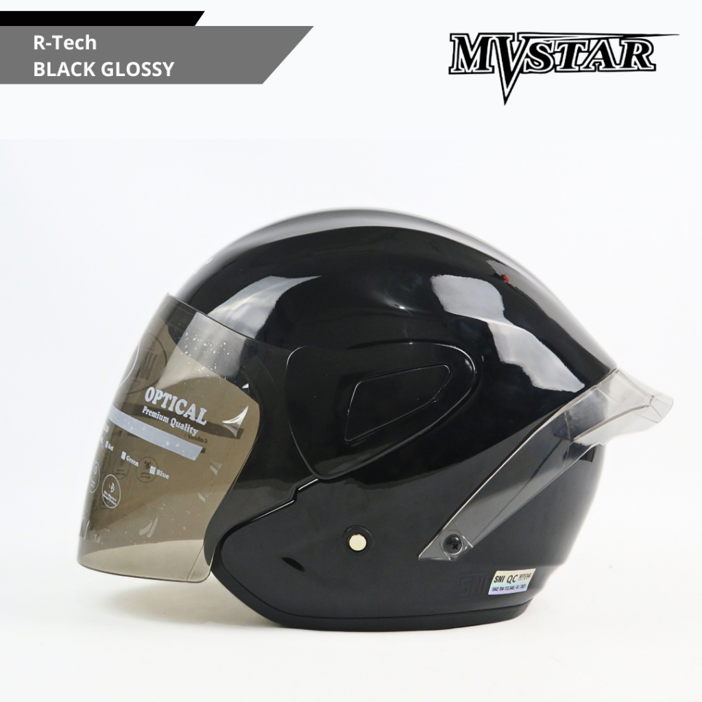 Jual MVStar - Helm Half Face Dewasa R-Tech SNI / Black Glossy | Shopee ...