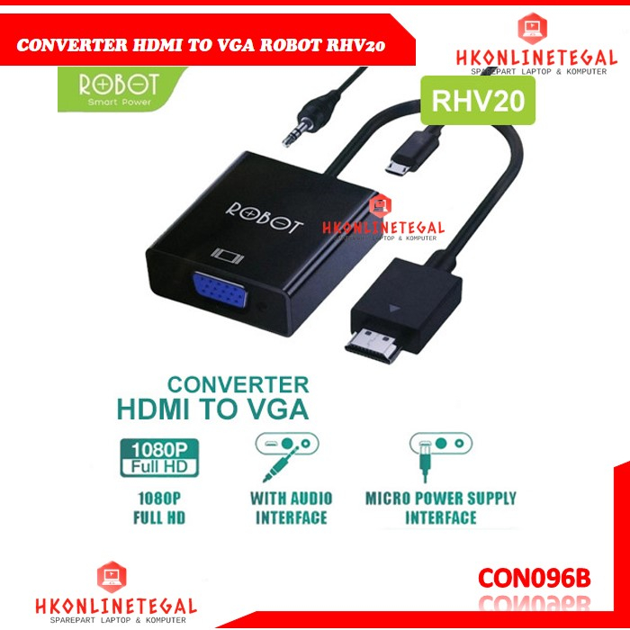 Jual Adapter Converter ROBOT HDMI to VGA with Audio & Power RHV20 1080P ...