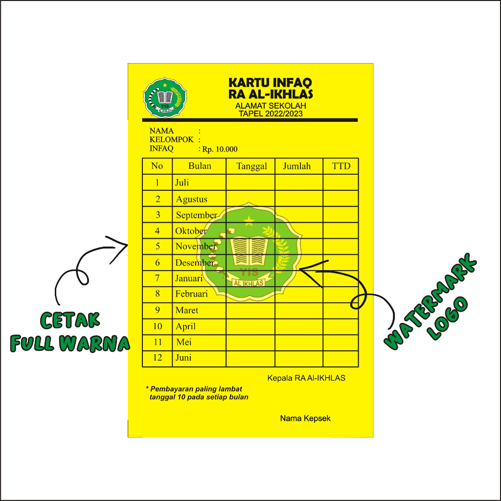 Jual KARTU IURAN CUSTOM/SPP/INFAQ/SYAHRIYAH/IURAN BULAN/IURAN | Shopee ...