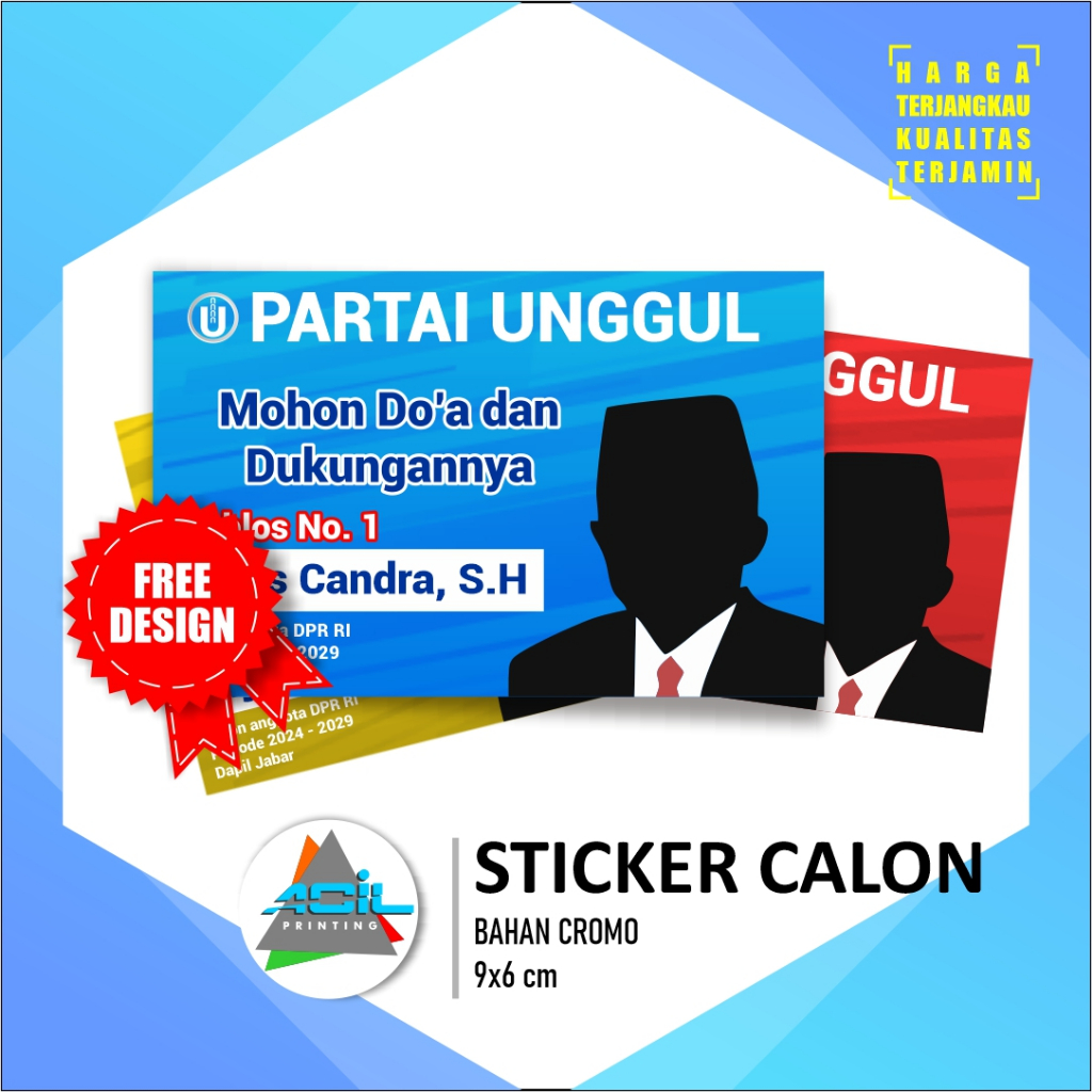 Jual STIKER ATRIBUT CALEG STIKER TEMPEL CALEG/CAPRES STIKER PARTAI ...