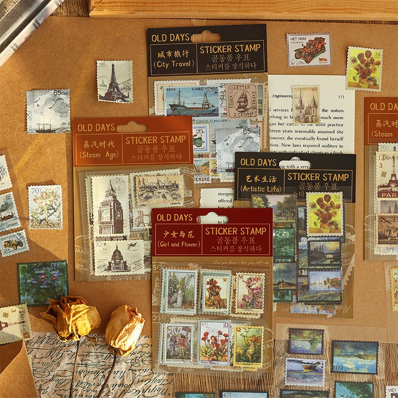 Jual 4 Lembar Stiker Model Perangko Vintage Stamp Sticker untuk ...