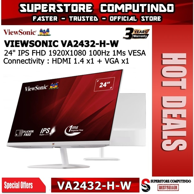 Jual Monitor LED VIewsonic VA2432-H-W 24" IPS 1080p 100Hz White VGA ...