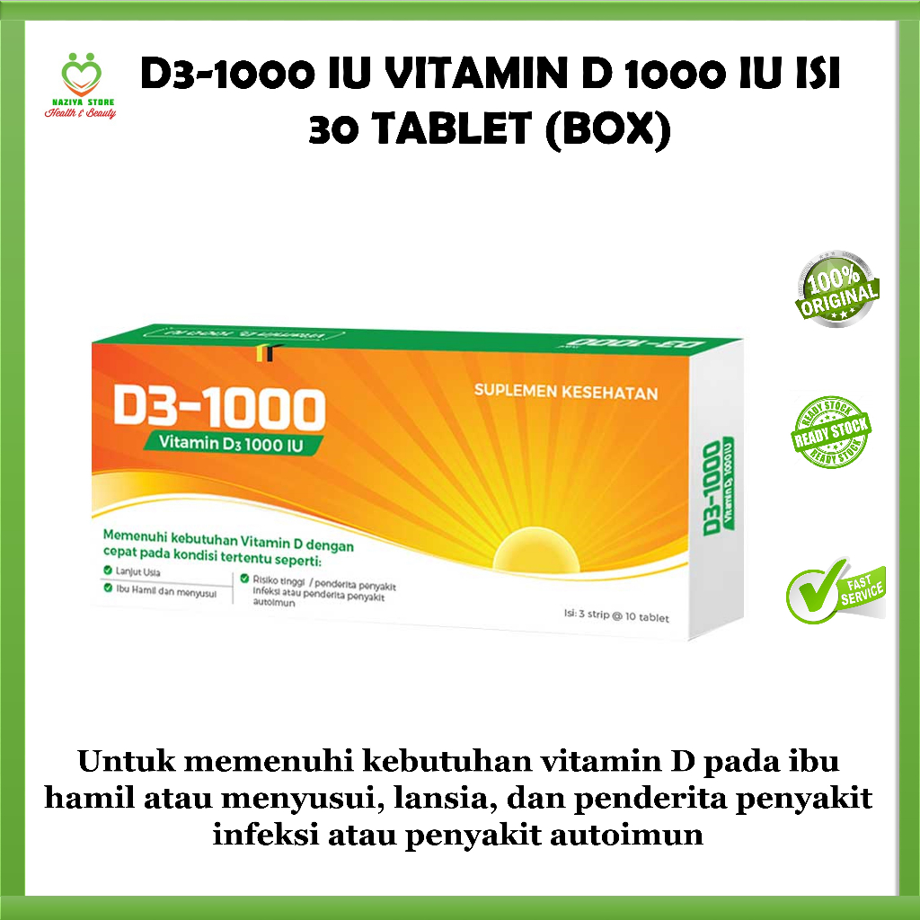 Jual D3-1000 Vitamin D3 1000 IU ISI 30 Tablet (PERBOX) | Shopee Indonesia