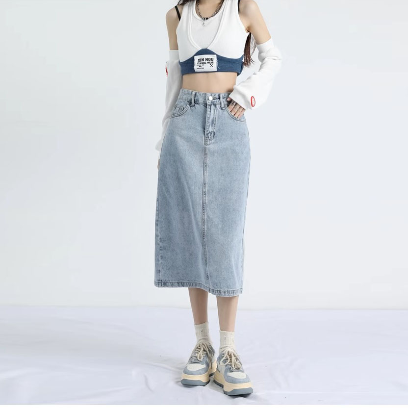 Jual Rok Jeans Biru Retro Rok midi A-line Highwaist Import | Shopee ...