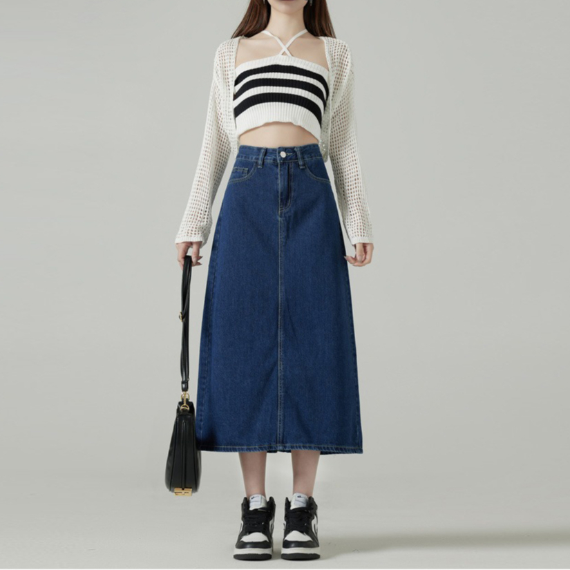 Jual Rok Jeans Biru Retro Rok midi A-line Highwaist Import | Shopee ...