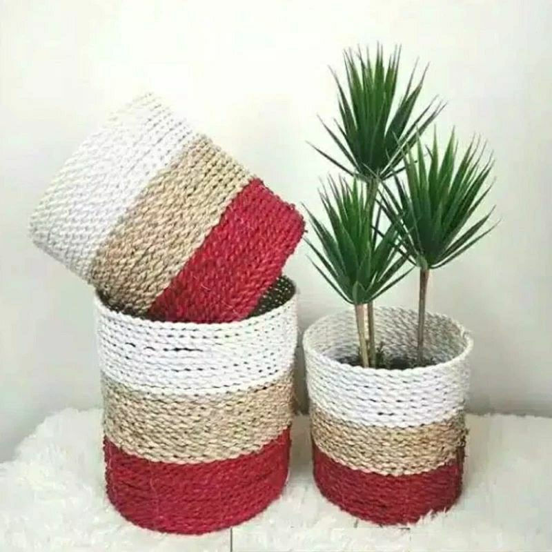Jual VAS BUNGA HIAS COVER POT BUNGA ANYAMAN BANANA PELEPAH PISANG FIBER ...