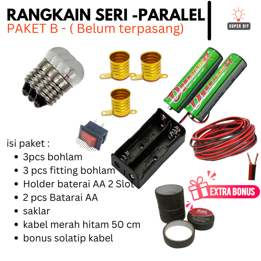Jual PAKET RANGKAIAN LISTRIK LAMPU SERI PARALEL / UNTUK BAHAN PRAKTEK ...