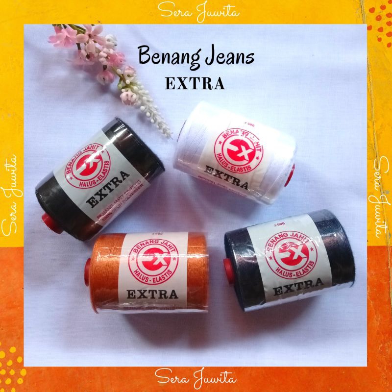 Jual [EXTRA] Benang Jahit Jeans/ Bahan Tebal 20/2 500 Yard Hitam Putih ...