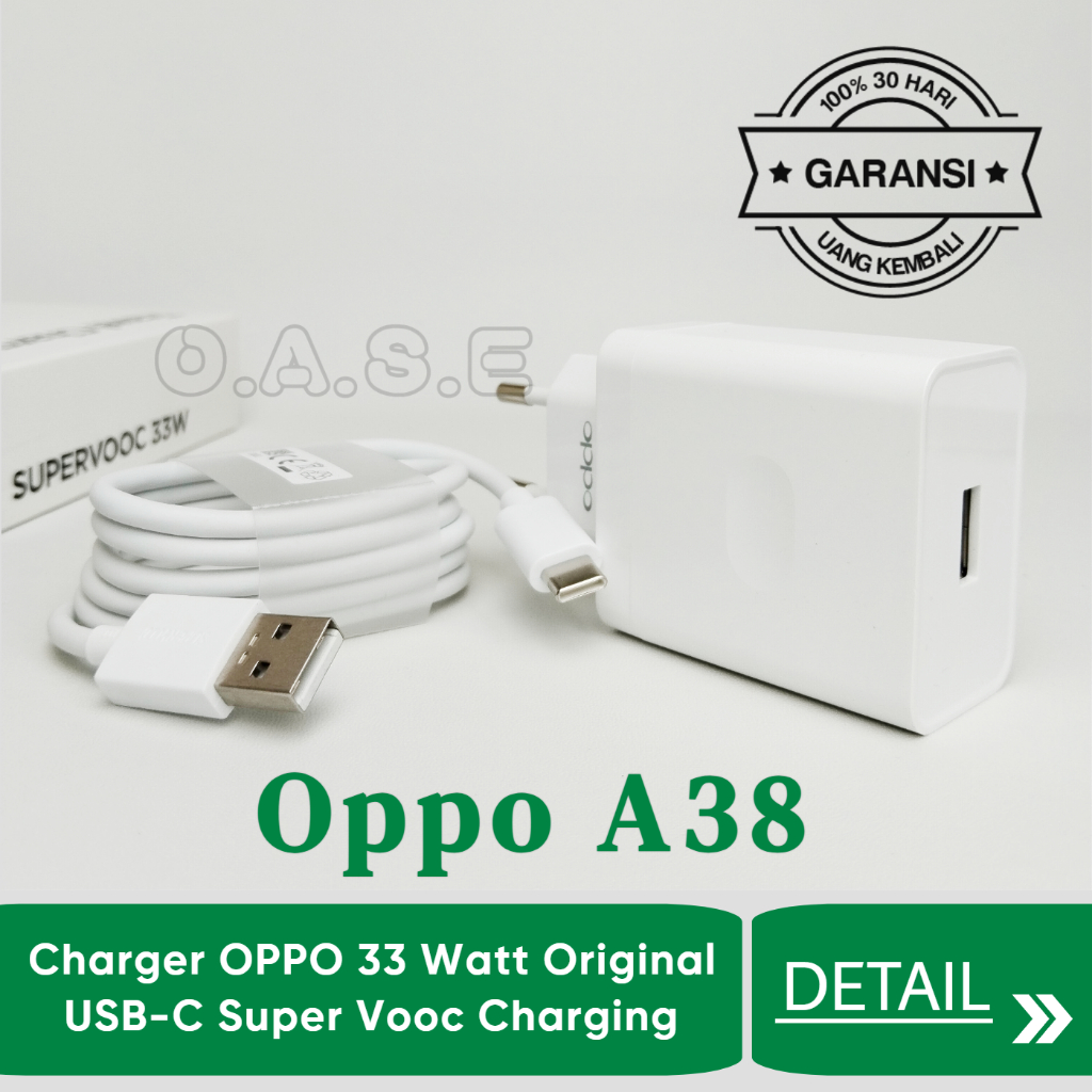 Jual Casan Oppo A38 USB Tipe C 33W Super Vooc Warna Putih | Shopee ...