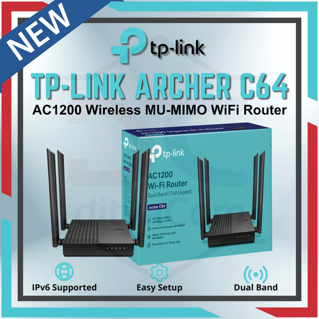 Jual TP-LINK ARCHER C64 AC1200 WIRELESS MU-MIMO Wi-Fi ROUTER | Shopee ...