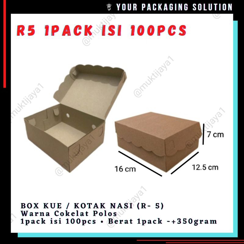 Jual R5 • 1 PACK (100PCS) KOTAK KUE R5 KRAFT • UK. 16x12.5x7cm • KOTAK ...