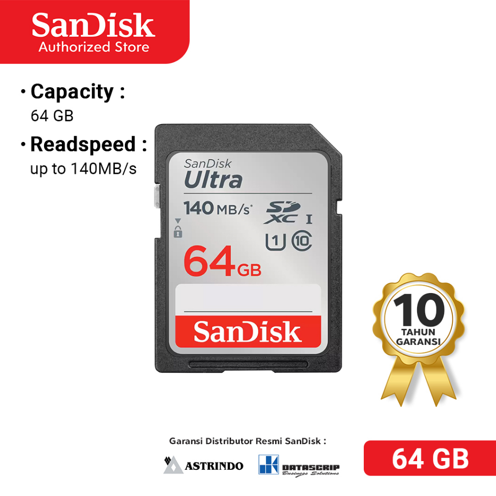 Jual SD Card 64GB SanDisk Ultra UHS-I Class 10 up to 140Mbps - Garansi ...