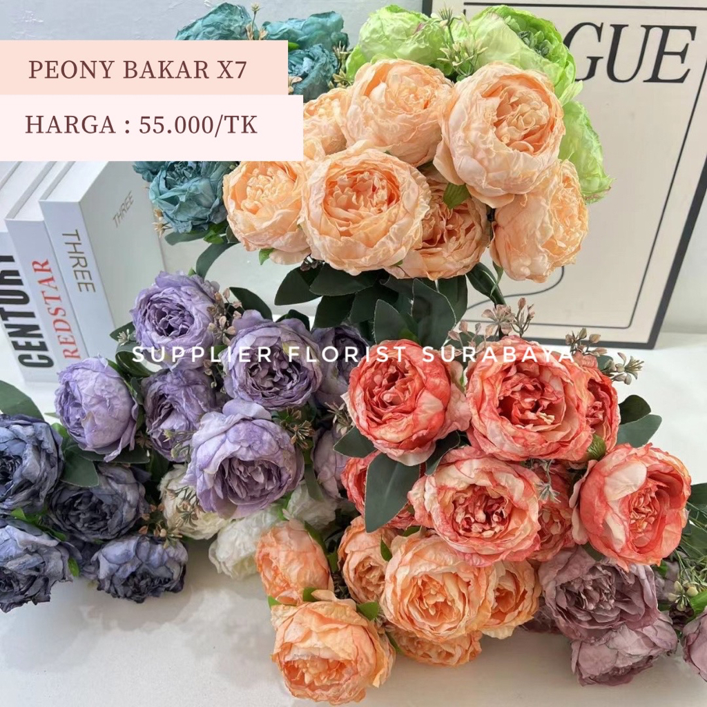 Jual [PEONY BAKAR X7] BUNGA PALSU PEONY BAKAR BURN BURNT PEONY ...