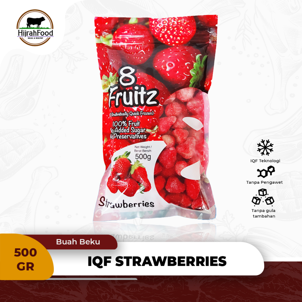 Jual 8 Fruitz IQF Frozen Fruit Strawberry | Buah Stroberi Beku - 500 gram | Shopee Indonesia