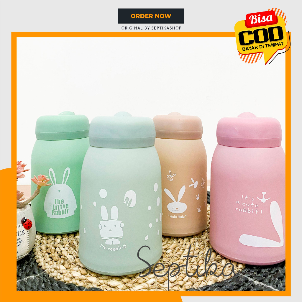 Jual botol kaca rabbit kelinci tanpa box,termos air panas dingin kaca ...