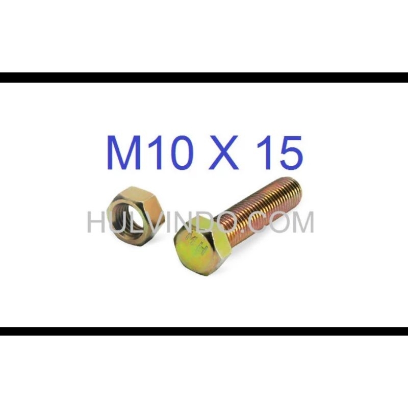 Jual Baut mur m10 x 15 / Baut mur hex m10 x 15 kuning | Shopee Indonesia