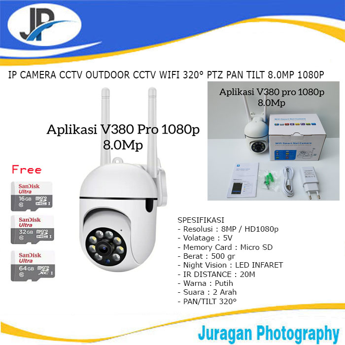 Jual IP CAMERA CCTV OUTDOOR CCTV WIFI 320° PTZ PAN TILT 8.0MP 1080P ...