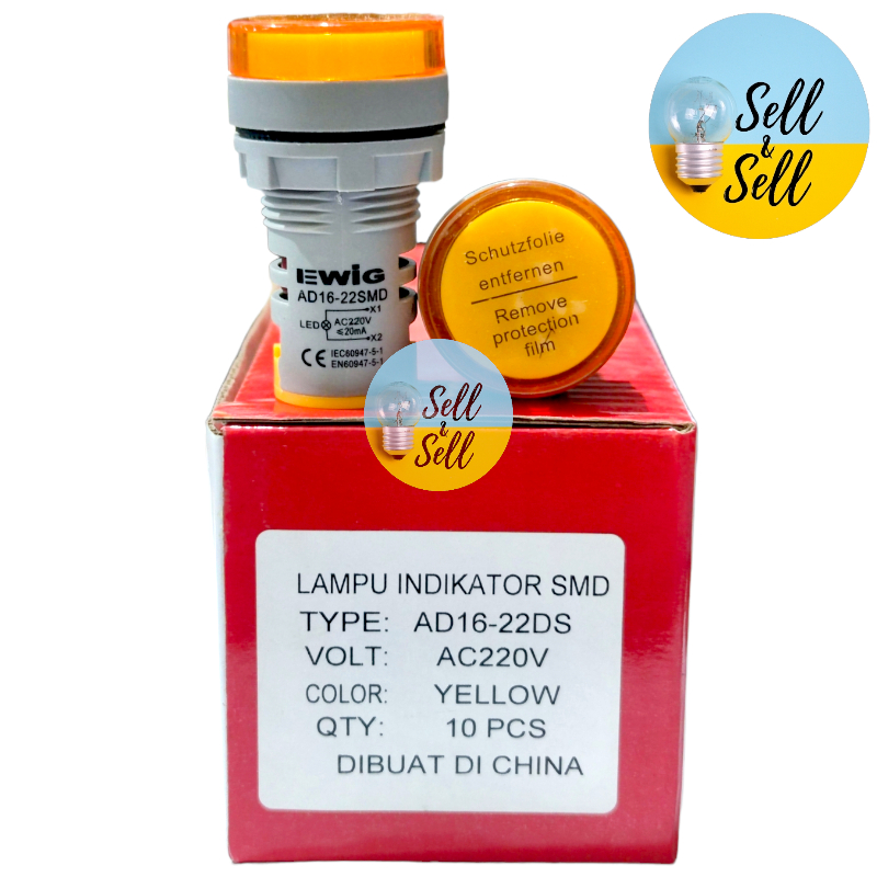 Jual Pilot Lamp Kuning LED AD16-22DS Ewig / Pilotlamp Ewig LED AD1622DS ...