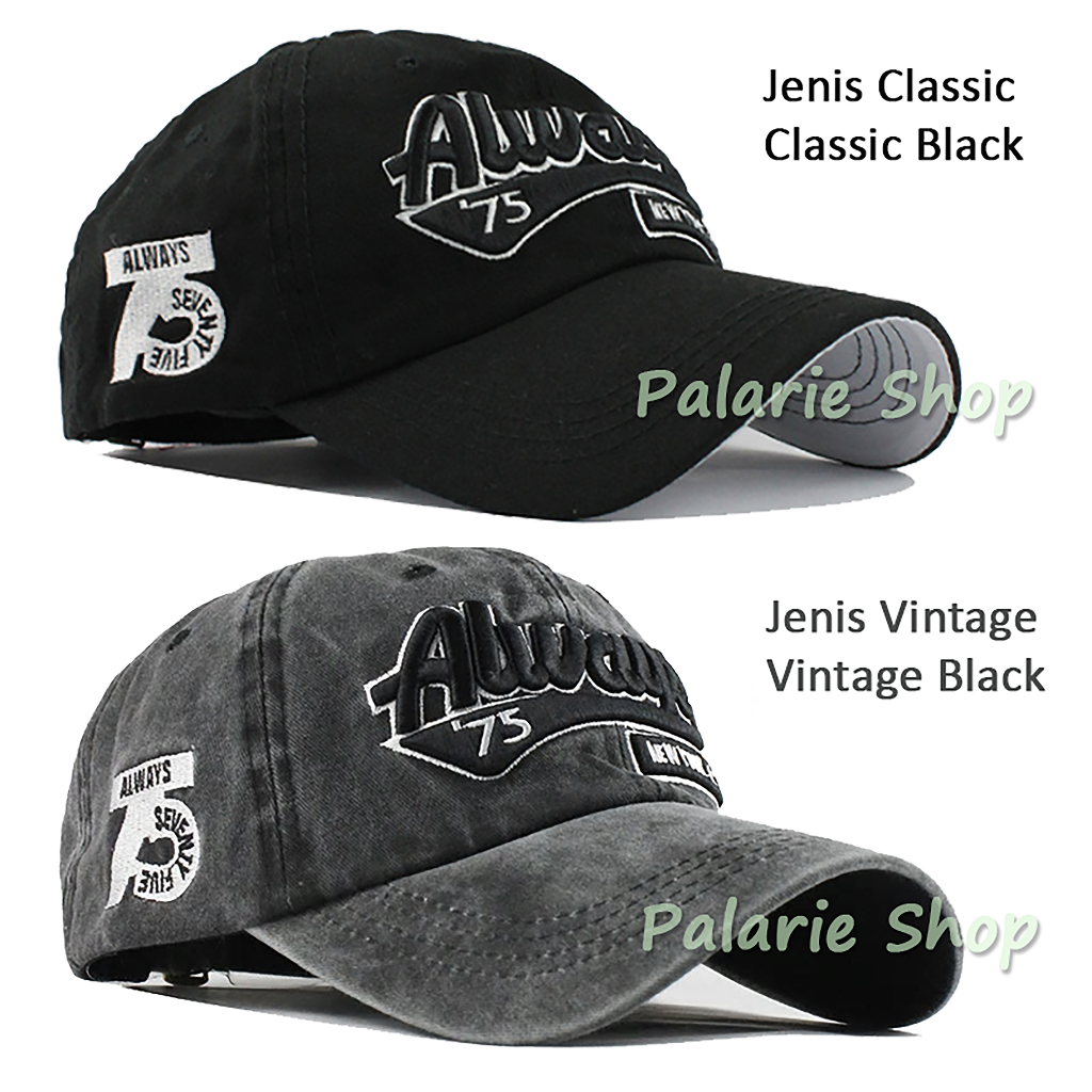 Jual ALWAYS 75 Topi Baseball Bisbol Black Sport Vintage Pria Wanita Hat ...