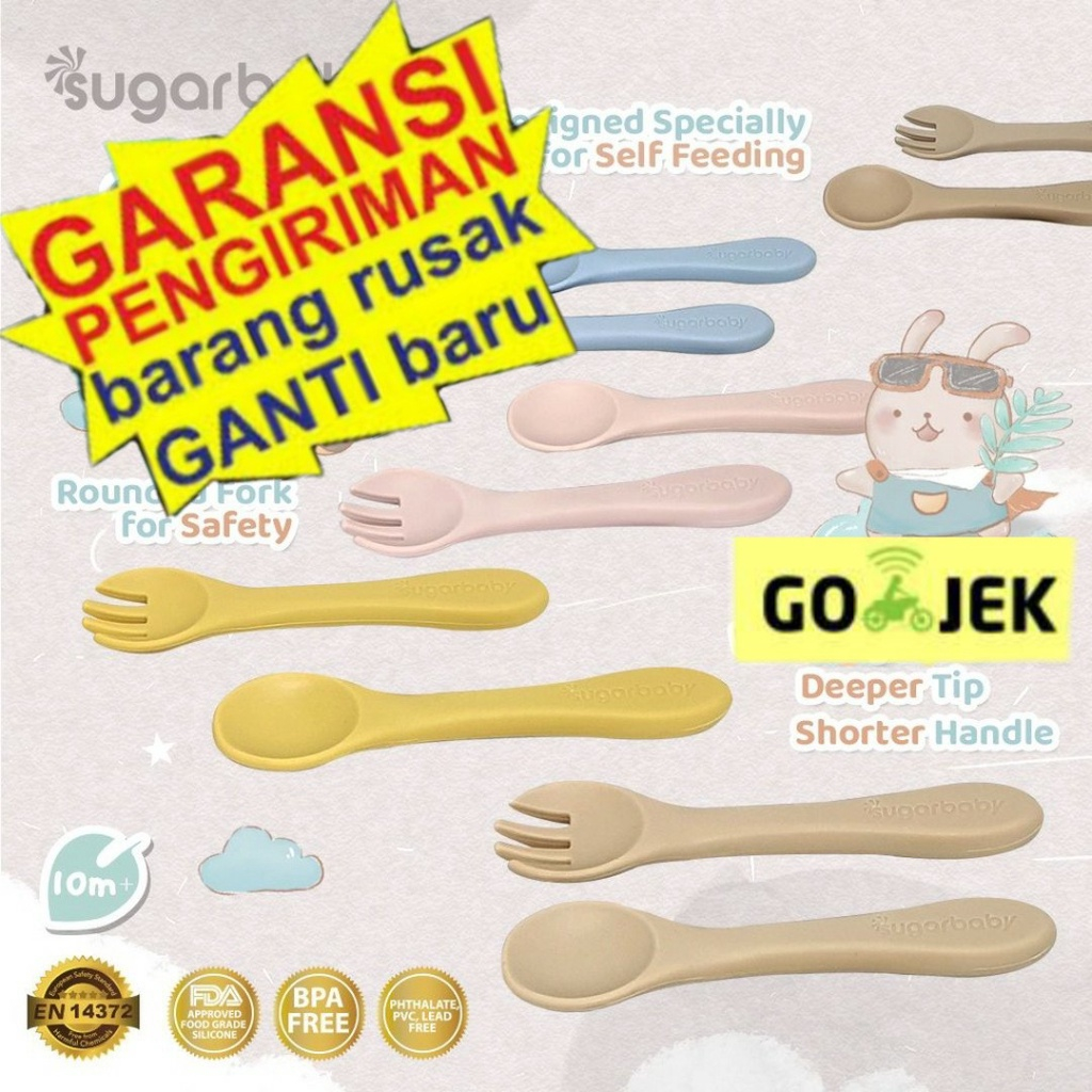 Jual Sugarbaby Healthy Silicone Spoon & Fork (Nature Series) Sendok ...