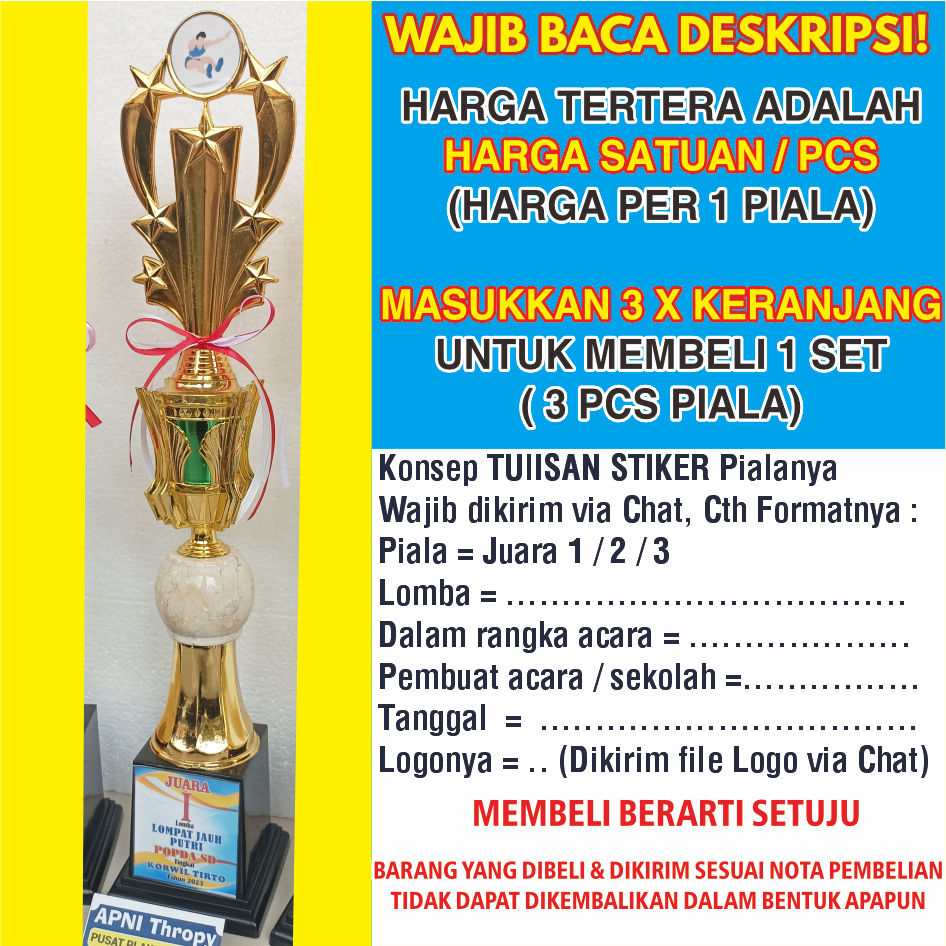 Jual Duplikat Piala Marmer Set 1 2 3 Trophy Juara Kelas Free Desain Stiker + Pita | Shopee Indonesia