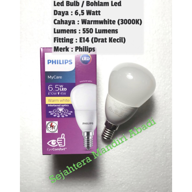 Jual Lampu Bohlam Led Bulb 6,5 Watt E14 Kuning Warmwhite 3000K Philips ...