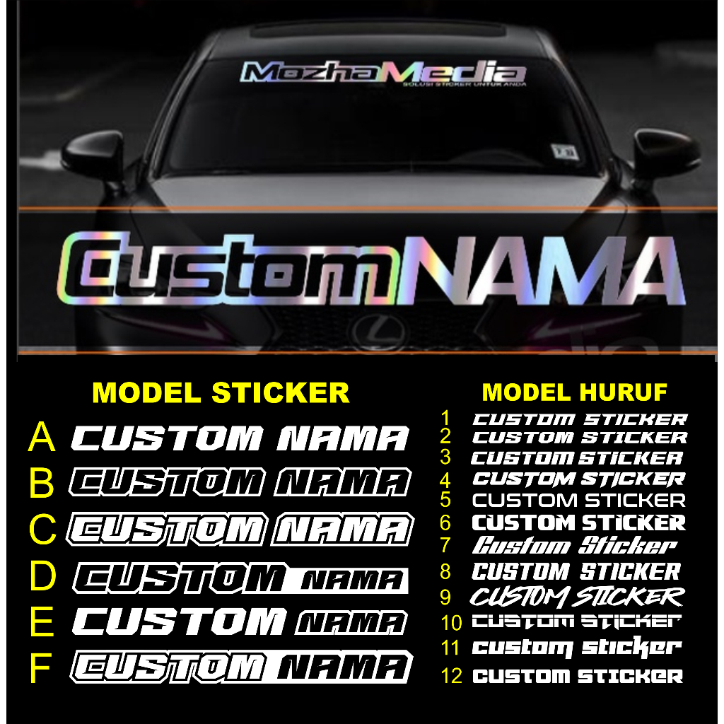 Jual Stiker Kaca Mobil Custom Request Nama Cutting Sticker Kaca Depan ...