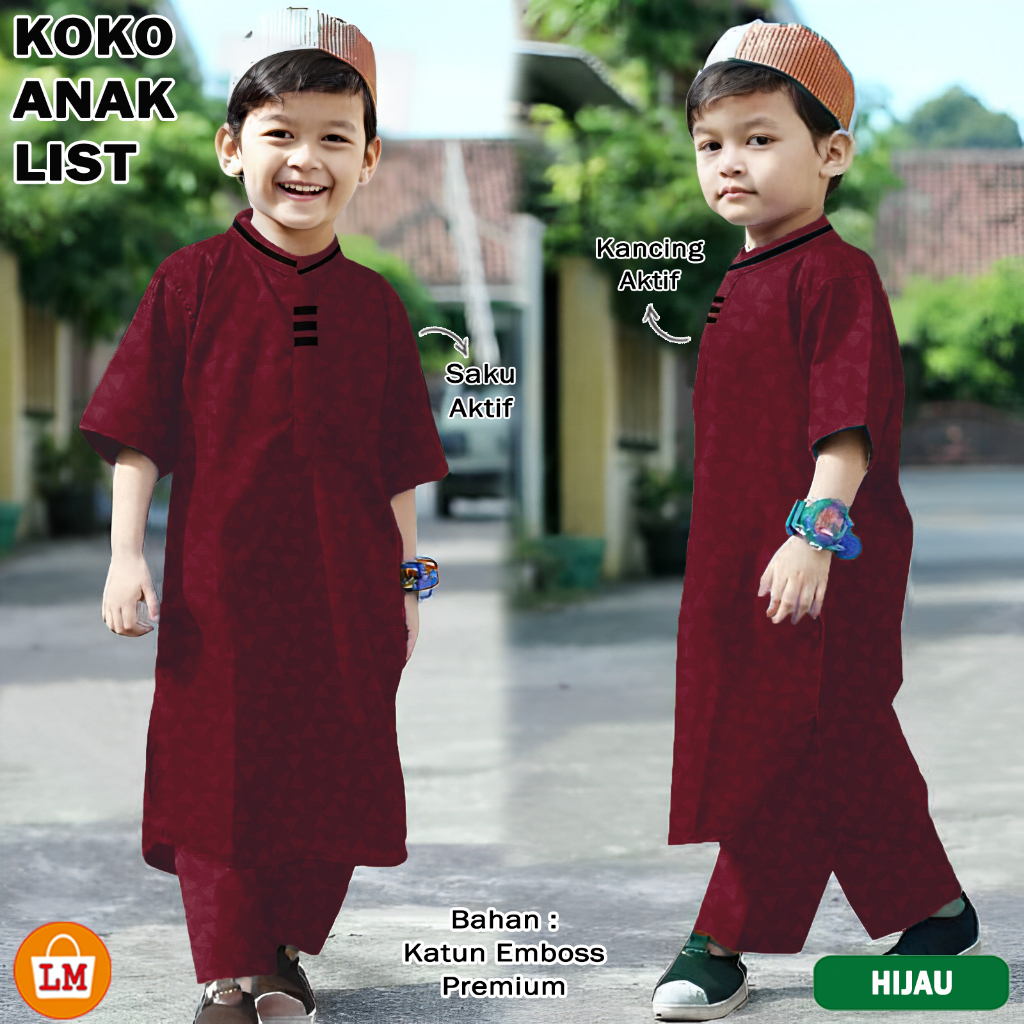 Jual Baju SETELAN KOKO ANAK LIST Katun Emboss Premium Ukuran XS-L Usia ...