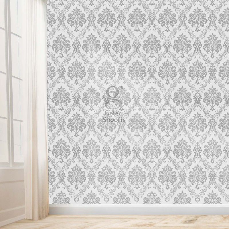 Jual Walpeper Dinding Motif Vintage Batik Cream Silver 45cm X 10m Cod