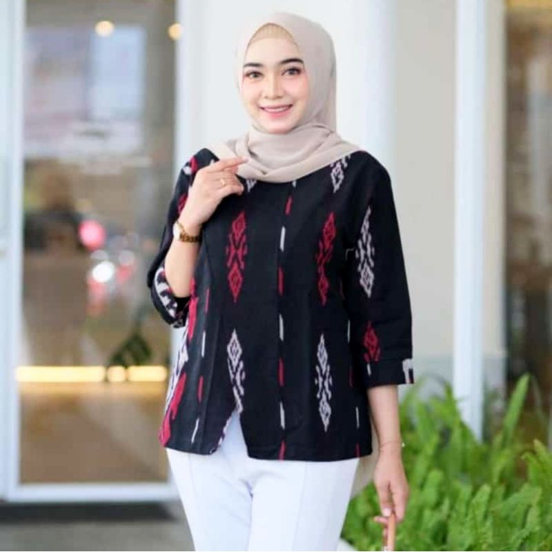 Jual BLOUSE TENUN | ATASAN KERJA WANITA | BLOUSE BATIK WANITA ETHNIC KB002 | Shopee Indonesia