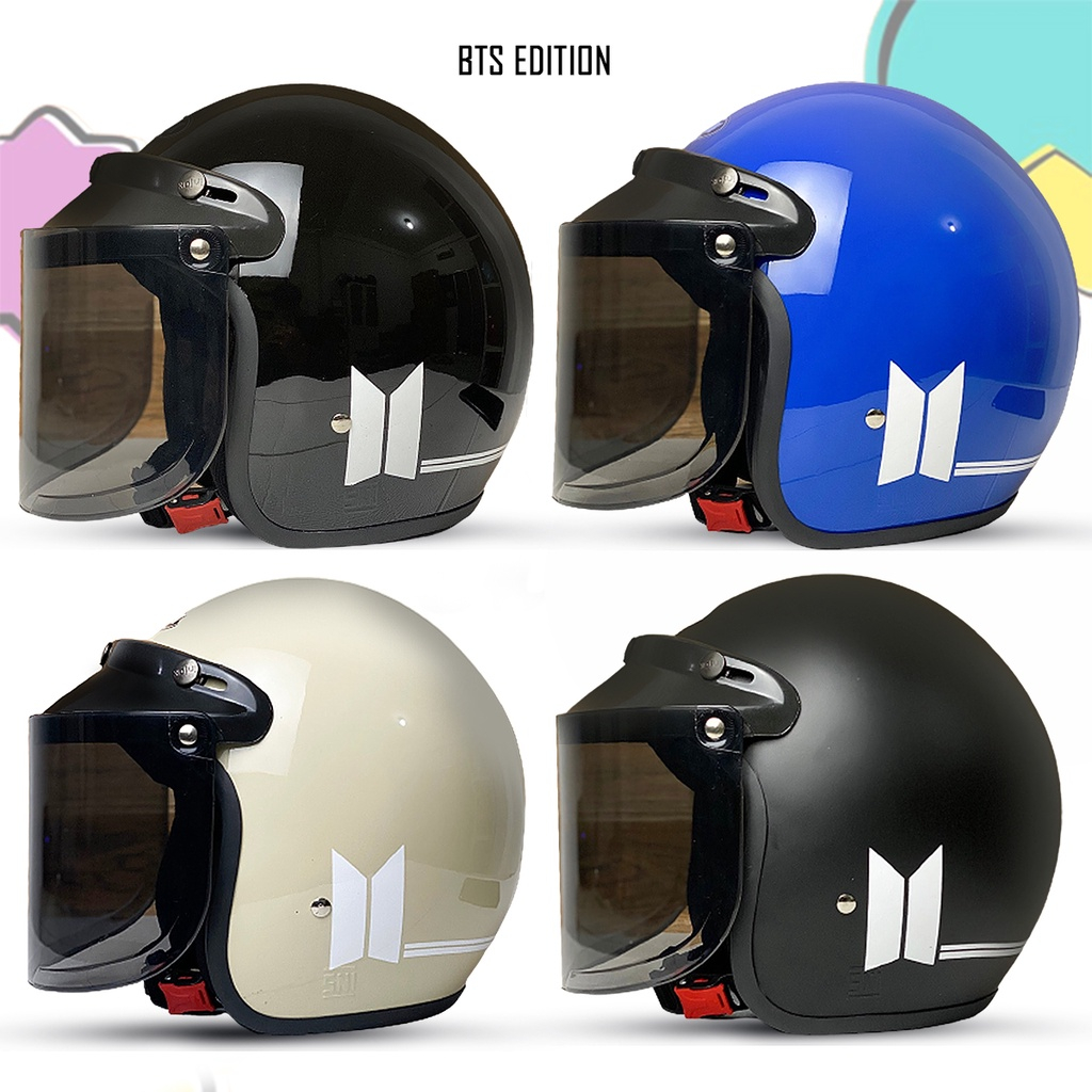 Jual Helm Bogo Motif BTS / Helm Bogo Retro Dewasa SNI Kaca Datar Kaca ...