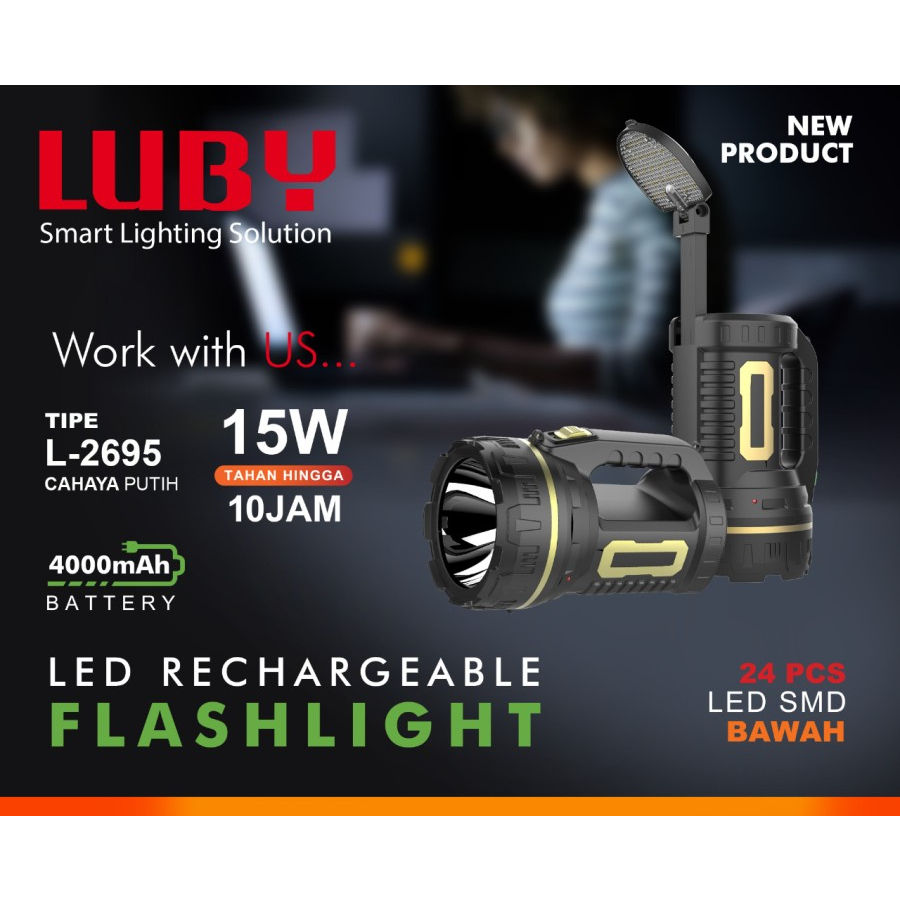 Jual Luby Senter Tangan Super Terang 2 in 1 L-2695 LED 15 Watt + 24 SMD LED | Shopee Indonesia
