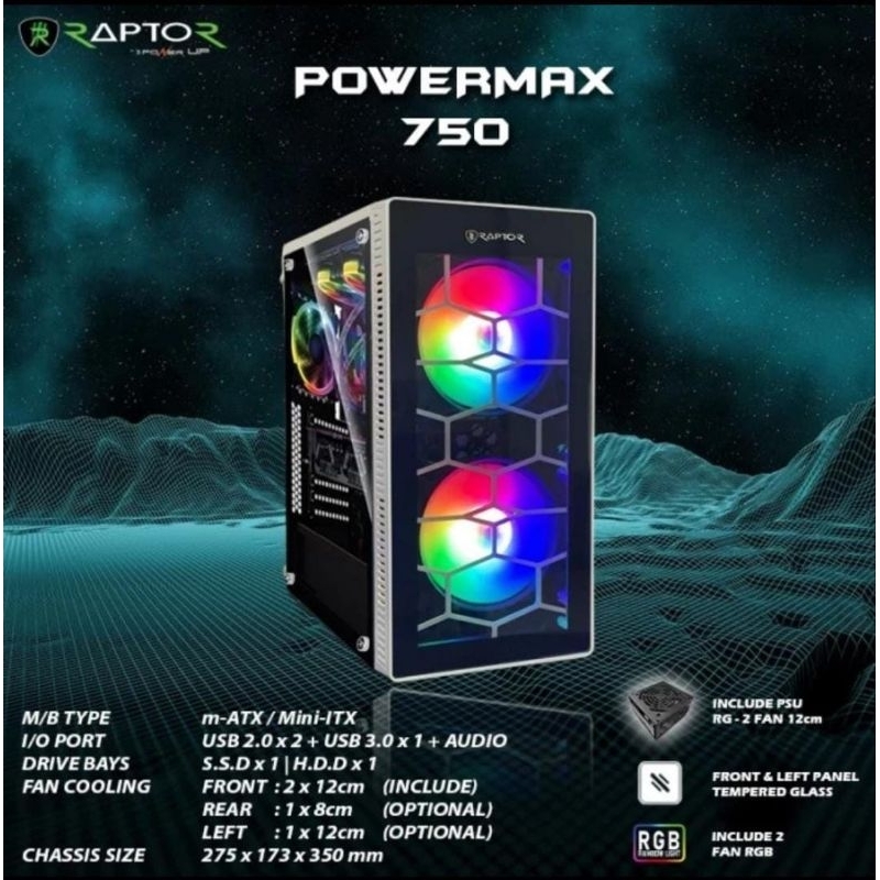 Jual Casing PC Power Up Raptor PowerMax CP-750 White With PSU 500Watt ...