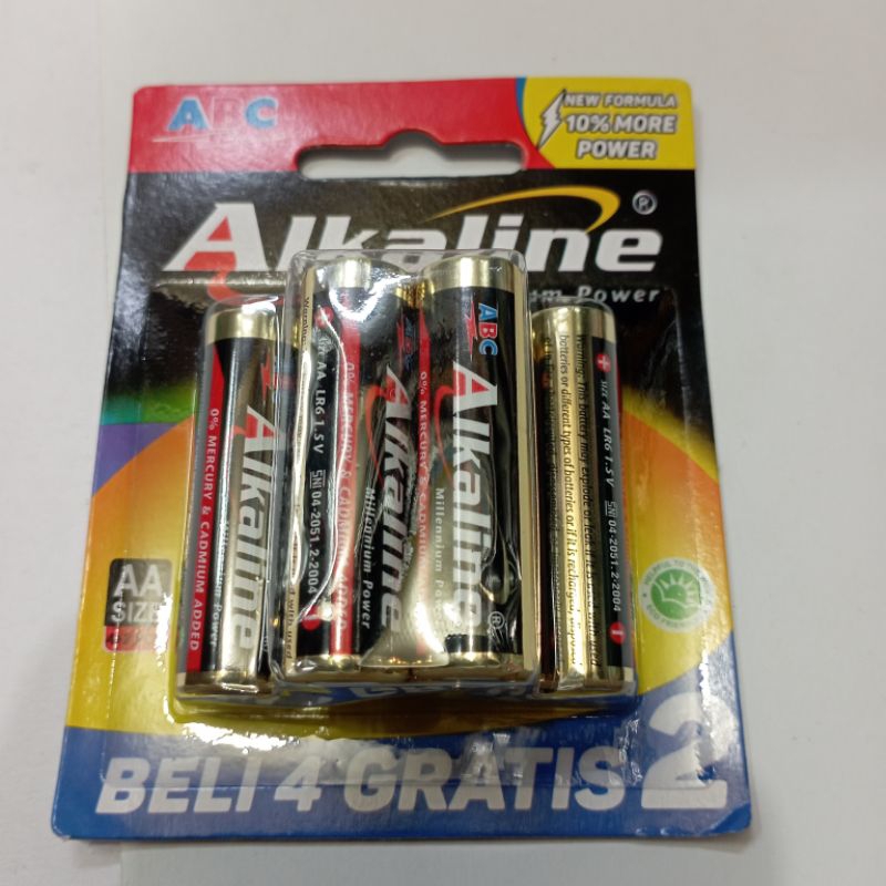 Jual BATERAI ABC Alkaline AA 4+2pcs / pack | Shopee Indonesia