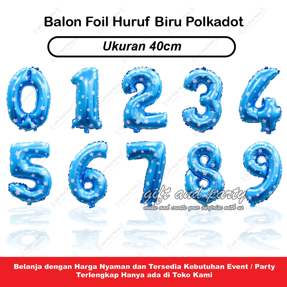 Jual Balon Angka Biru 40cm/Balon Huruf Biru/Balon Huruf Dan Angka ...