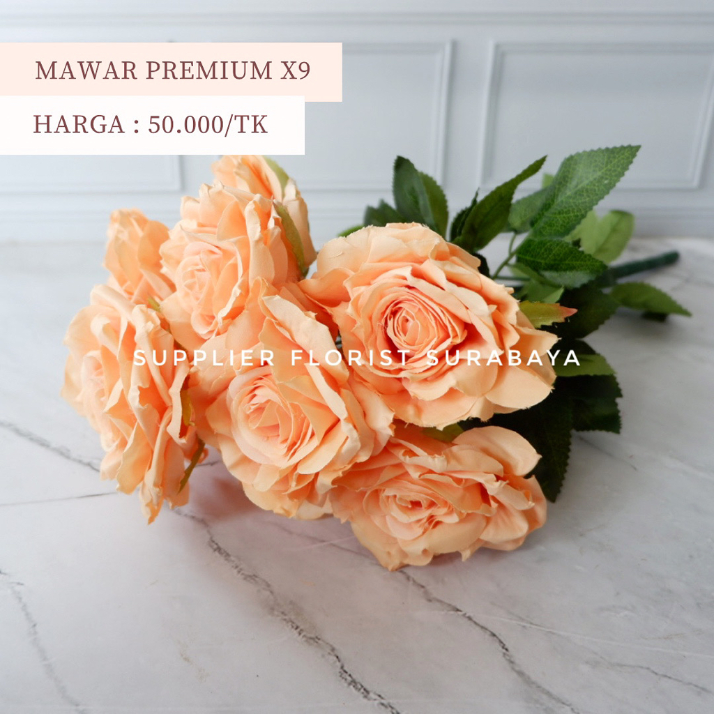 Jual [9 KEPALA] BUNGA PALSU MAWAR PREMIUM CABANG 9 ARTIFICIAL FLOWER ...