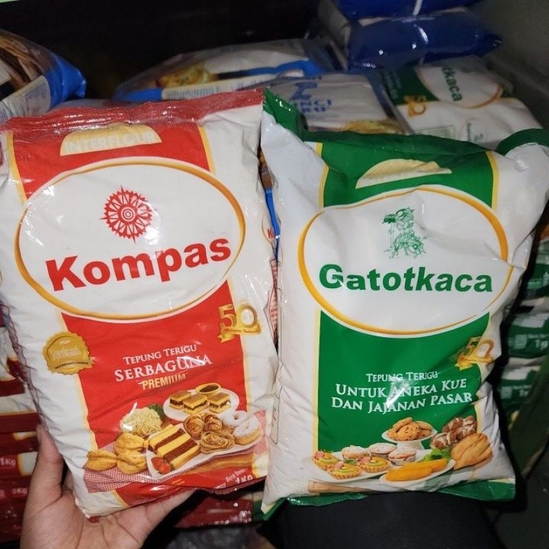 Jual tepung terigu premium gatot kaca dan kompas 1kg | Shopee Indonesia