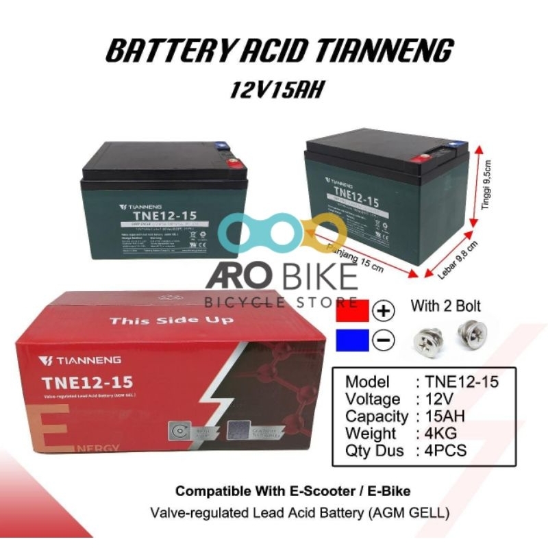 Jual Baterai / accu / aki sepeda listrik Tianneng 12V 15AH battery e-bike | Shopee Indonesia