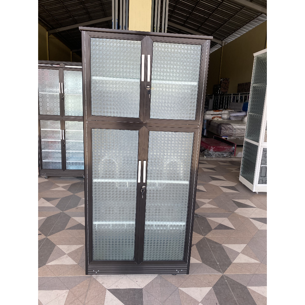 Jual LEMARI RAK PIRING ALUMUNIUM KACA 2 PINTU | Shopee Indonesia